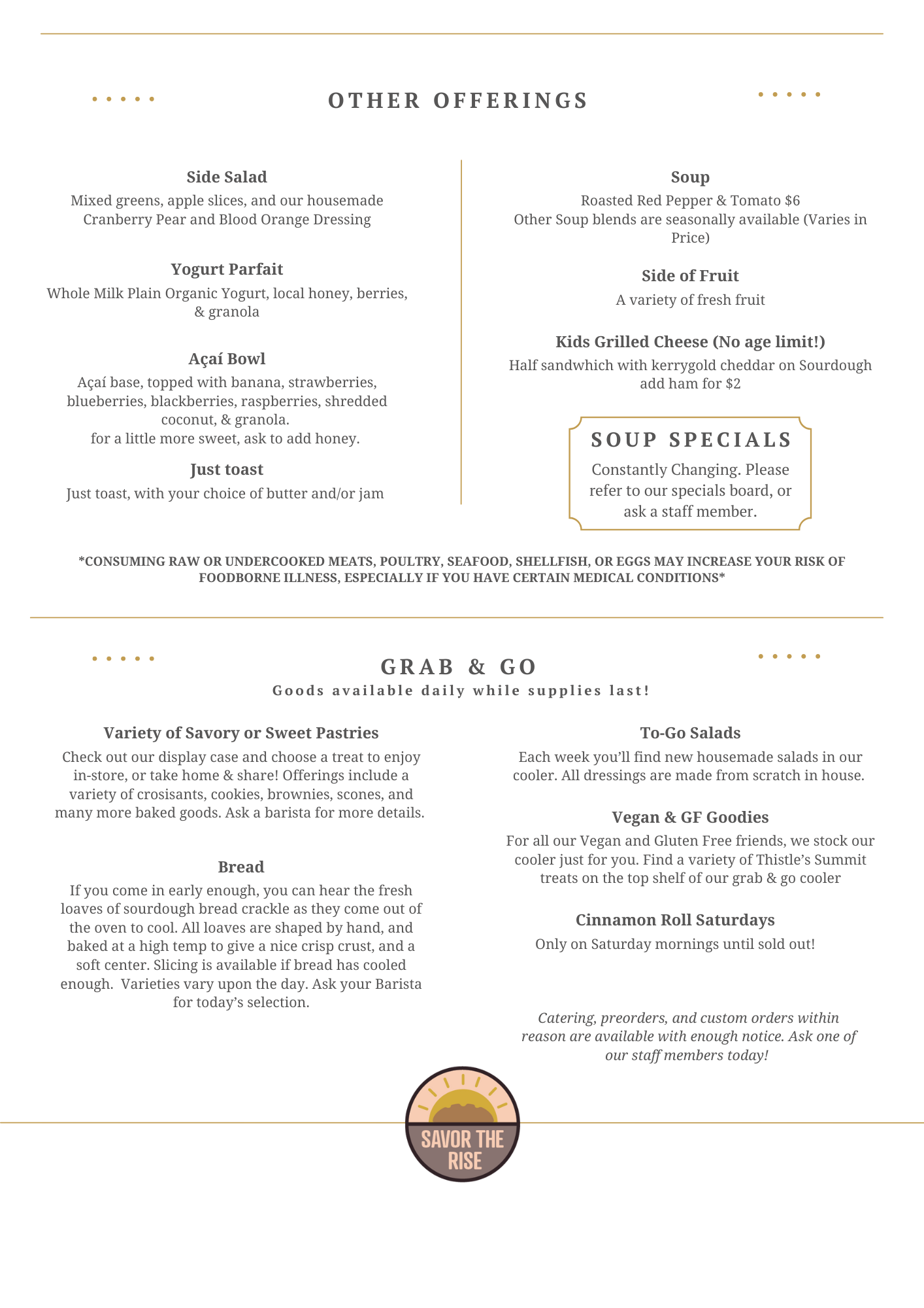 Savor the Rise Menu: Breakfast, Lunch & Pastries in Indianola – Savor ...
